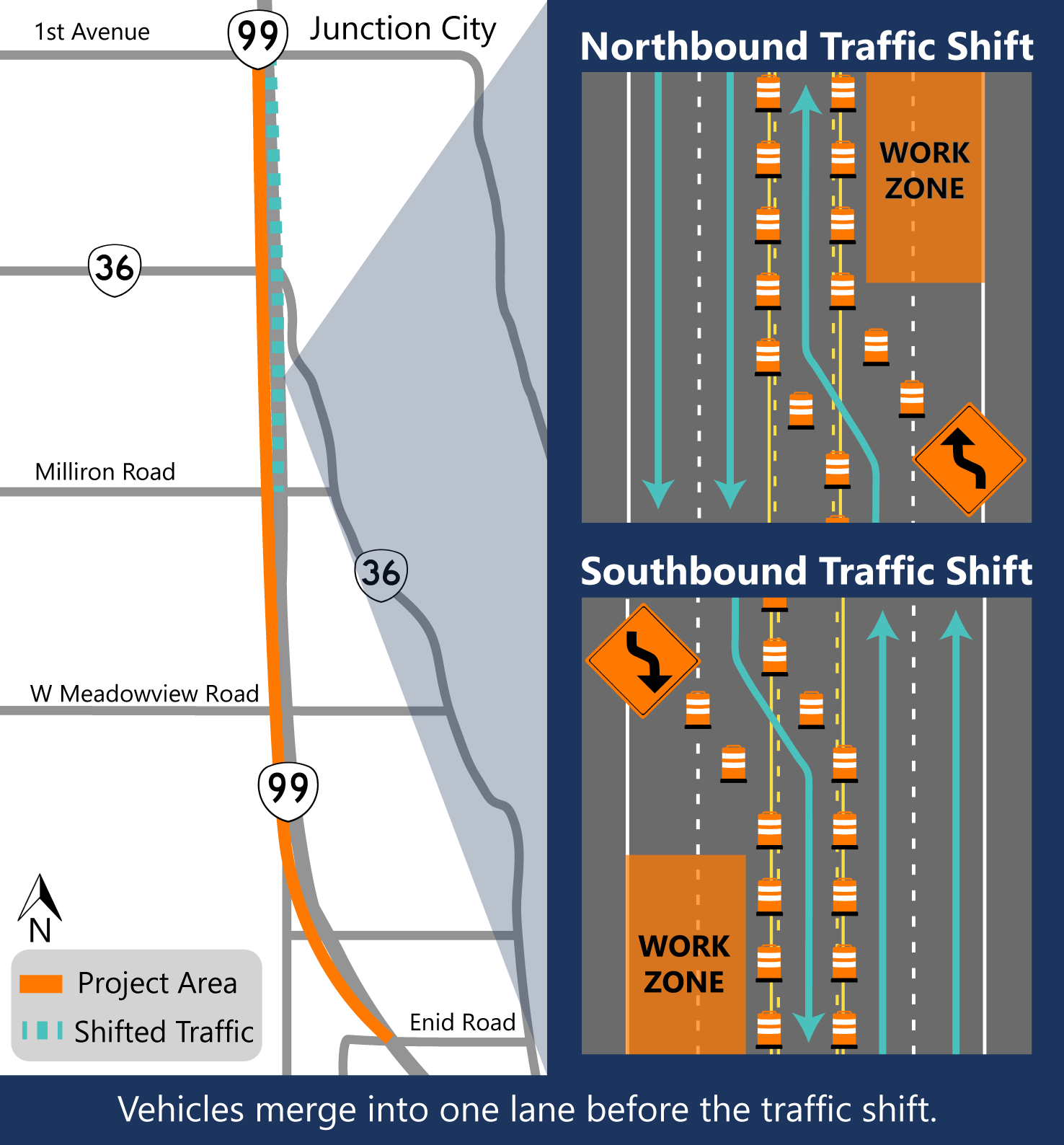 Plan ahead – OR 99 traffic shifts in Junction City this weekend